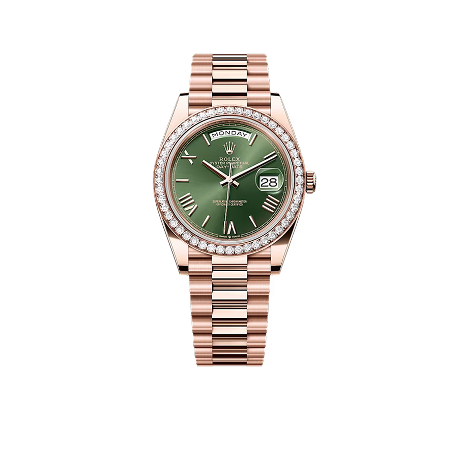 Rolex Day-Date President 40mm Everose Gold Olive Green Roman Dial ...